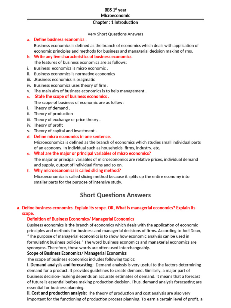 BBS 1st Year Microeconomic Notes | PDF | Demand | Microeconomics