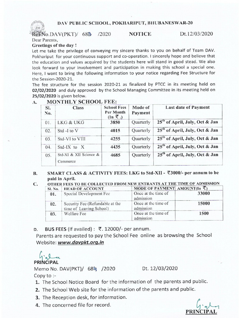 Dav Pokhariput Fee Structure | PDF