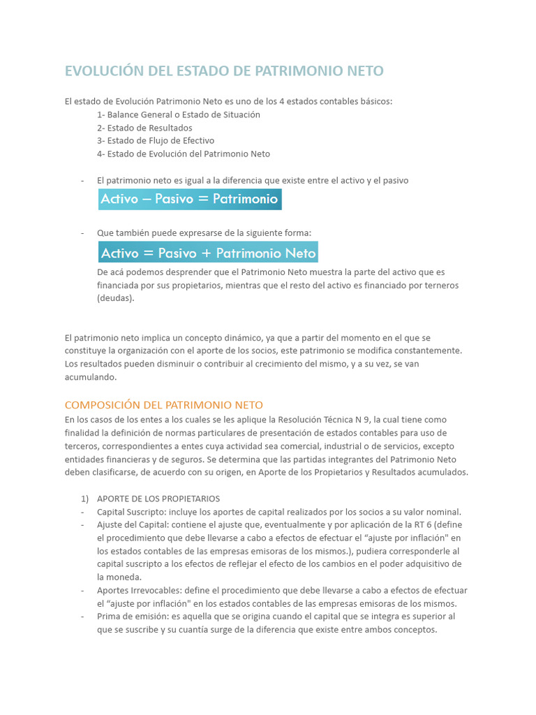 Evolución Del Estado Patrimonio Neto | PDF | Valor neto | Contabilidad