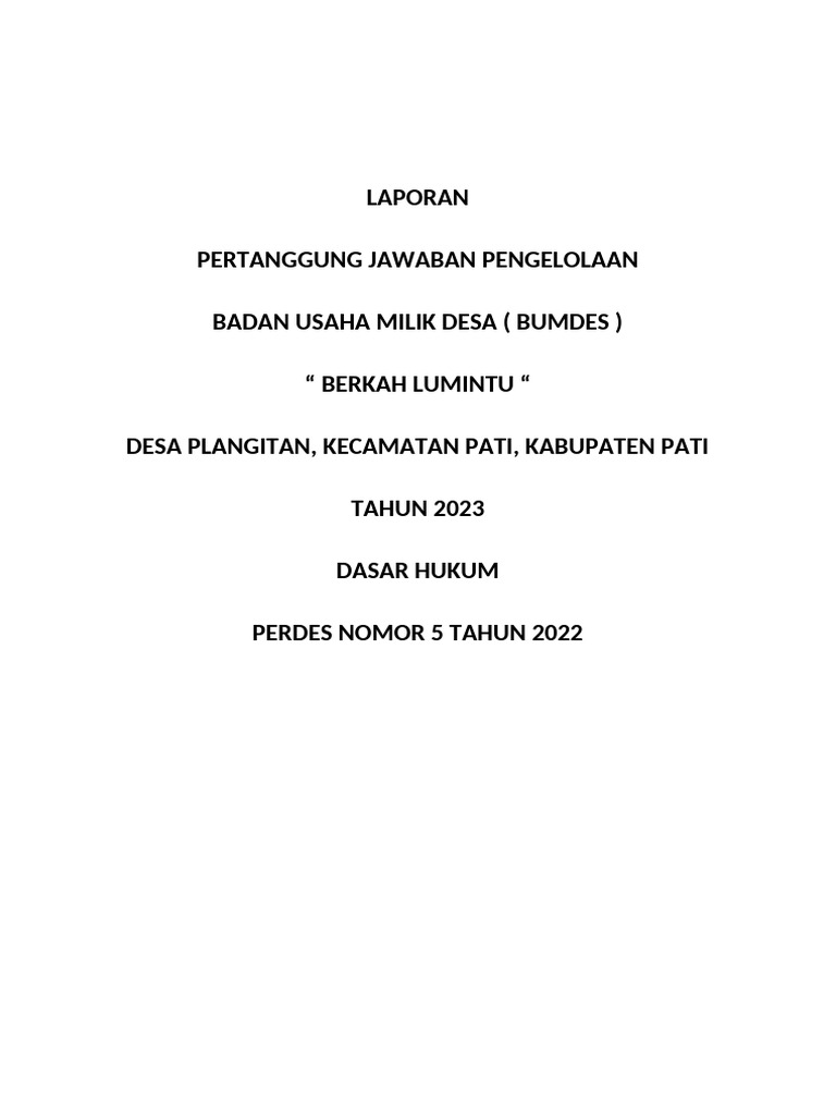 Contoh Laporan LPJ Bumdes | PDF
