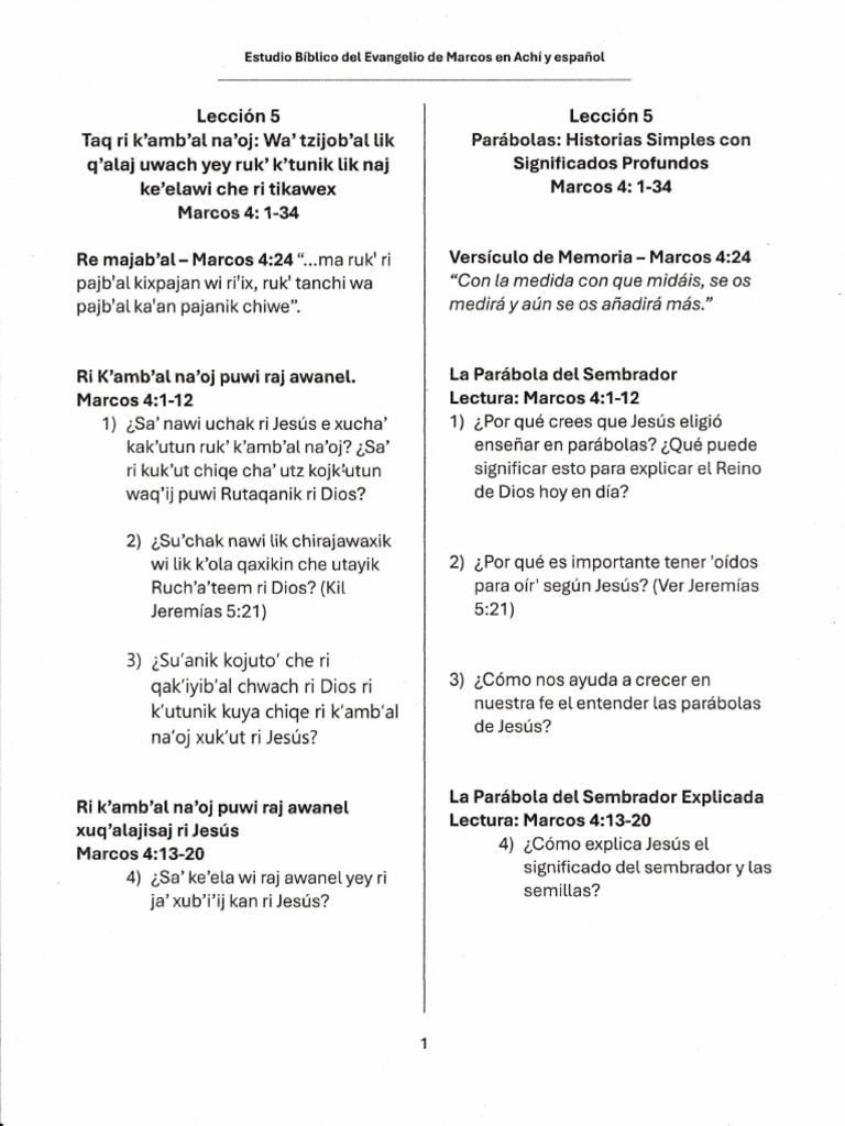 Parábolas de Jesús en Marcos 4: Lección 5 | PDF | Concepciones de dios ...