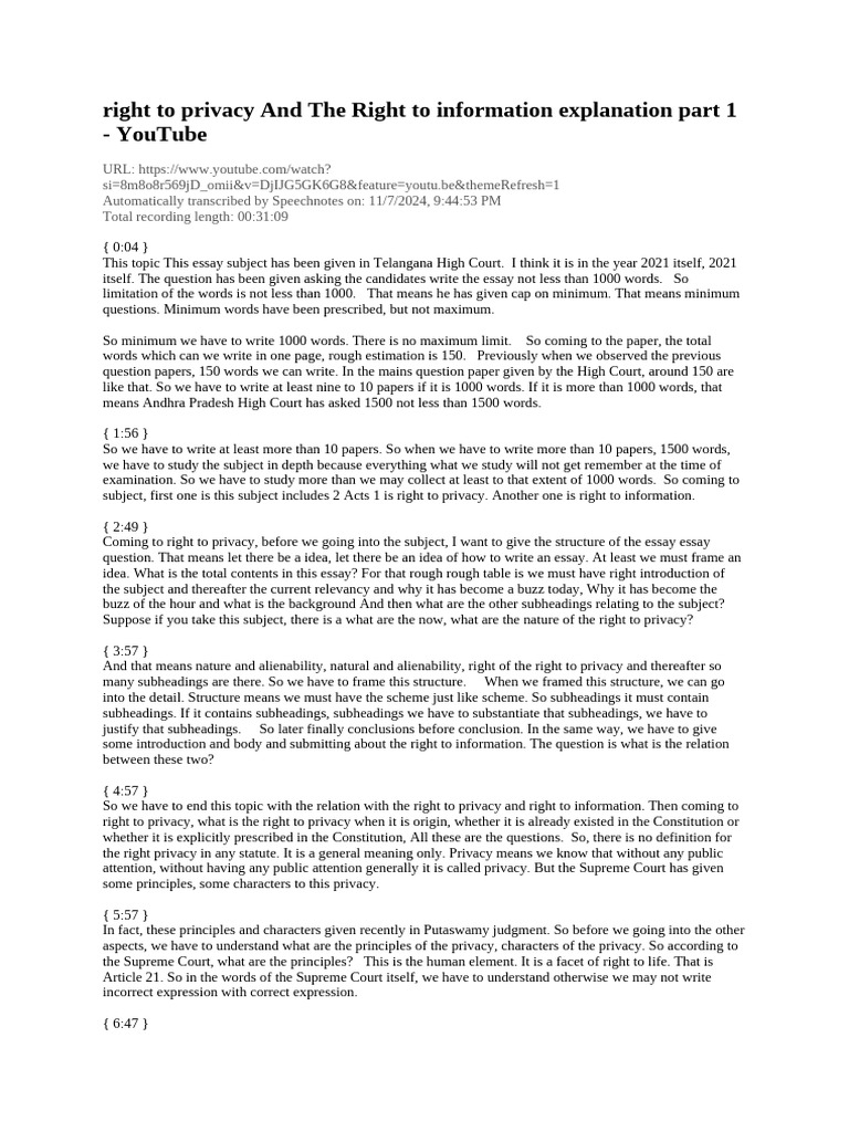 right to privacy And The Right to information explanation part 1 ...
