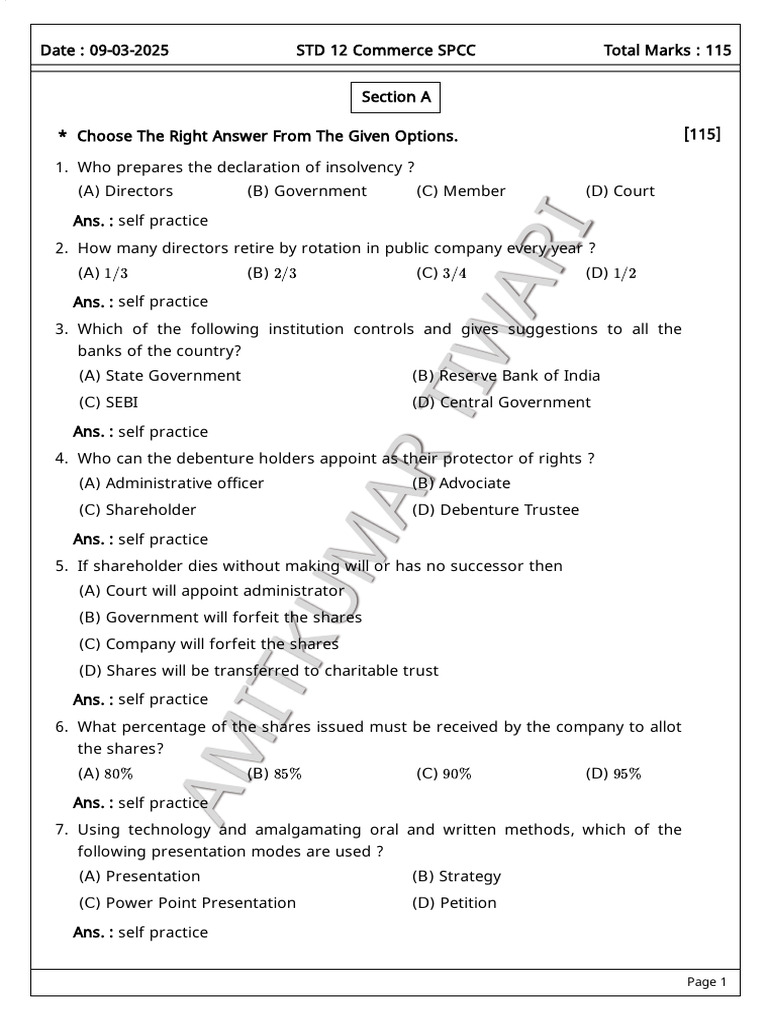 SPCC MCQS WITH ANSWER - Solution | PDF | Private Law | Business Law