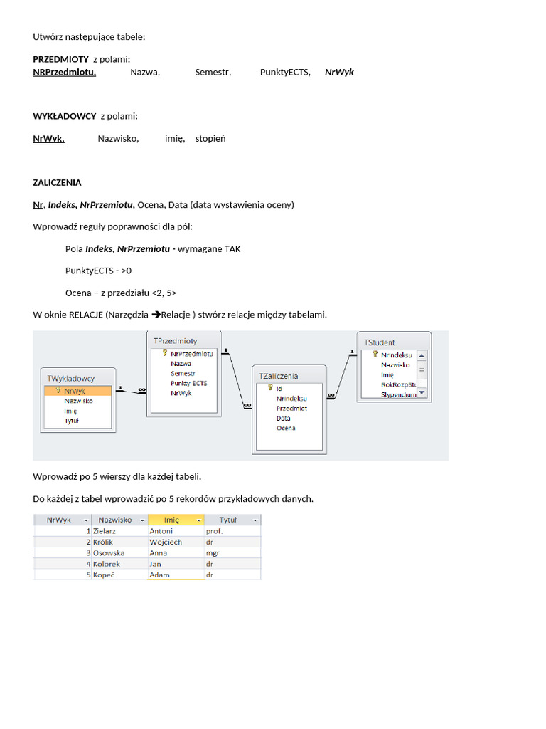 Przykład Bazy Danych | PDF