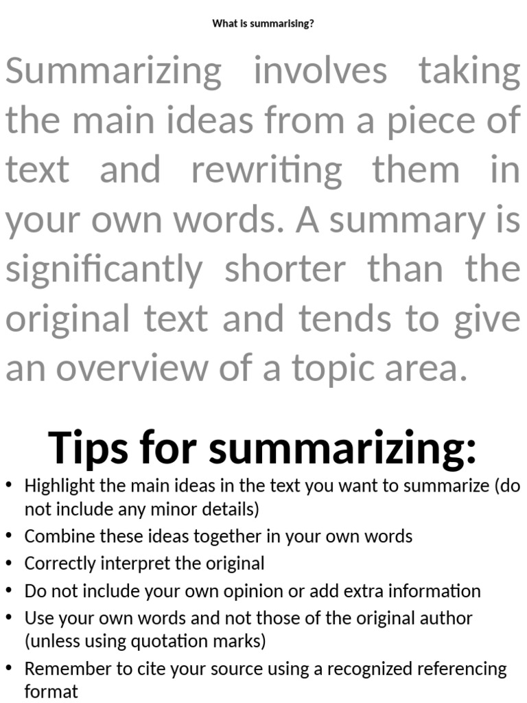 Summarizing and Paraphrasing Guide | PDF