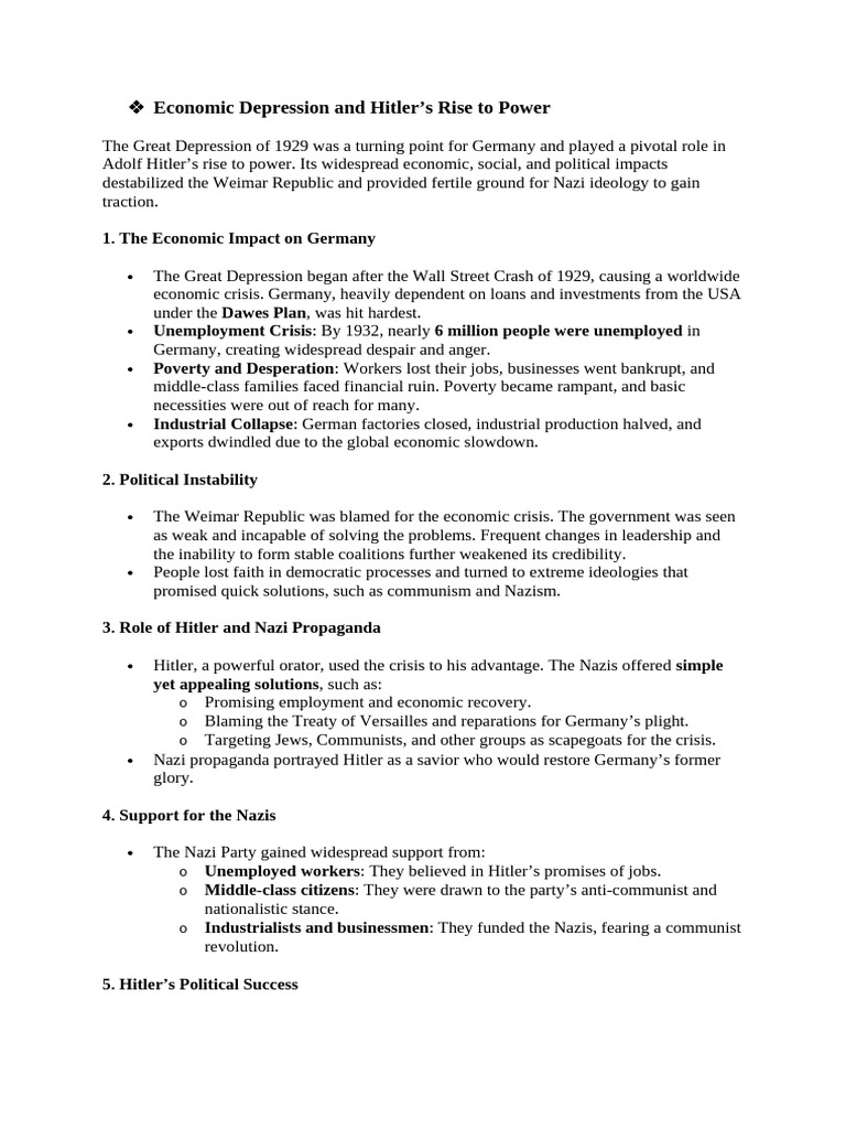 Economic Depression and Hitler | PDF | Weimar Republic | Nazi Germany