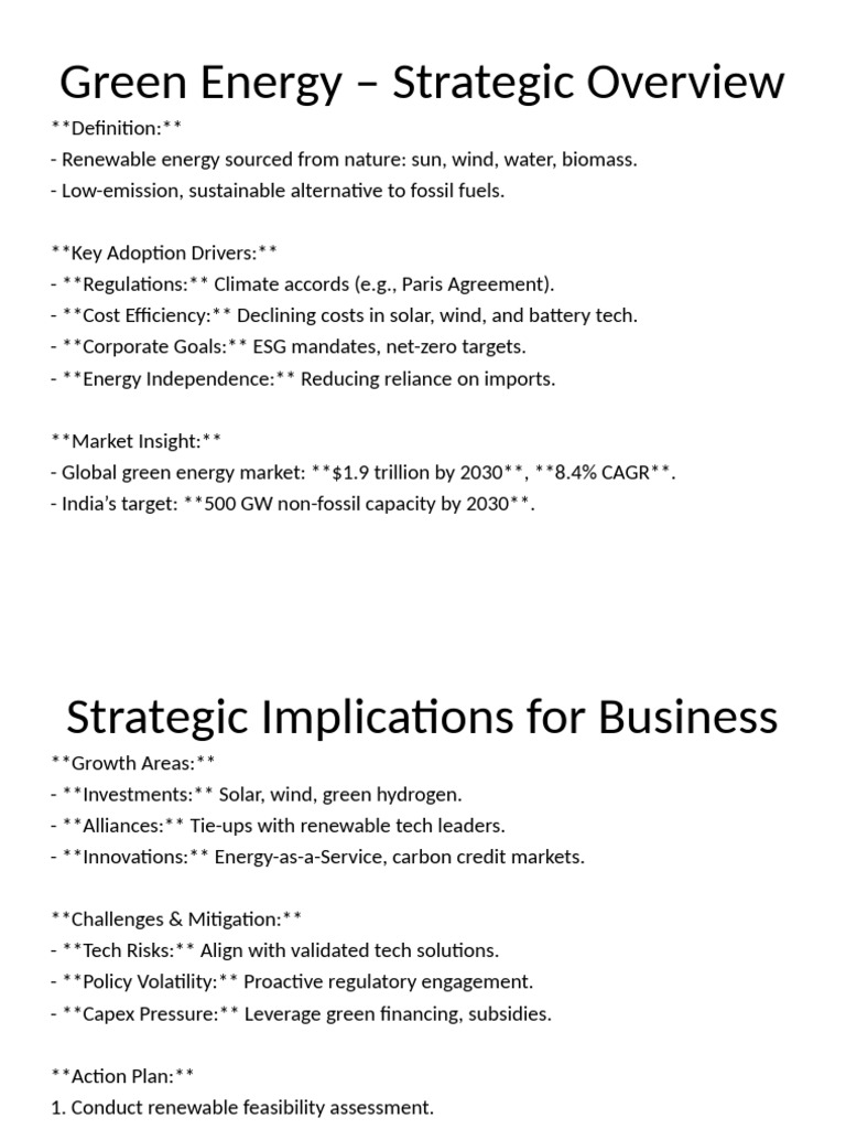 Green Energy Strategic Overview Guide | PDF