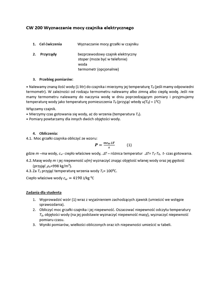 CW 200 Wyznaczanie Mocy Instrukcja | PDF