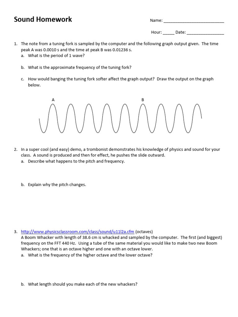 Sound Physics Homework Questions | PDF | Pitch (Music) | Sound