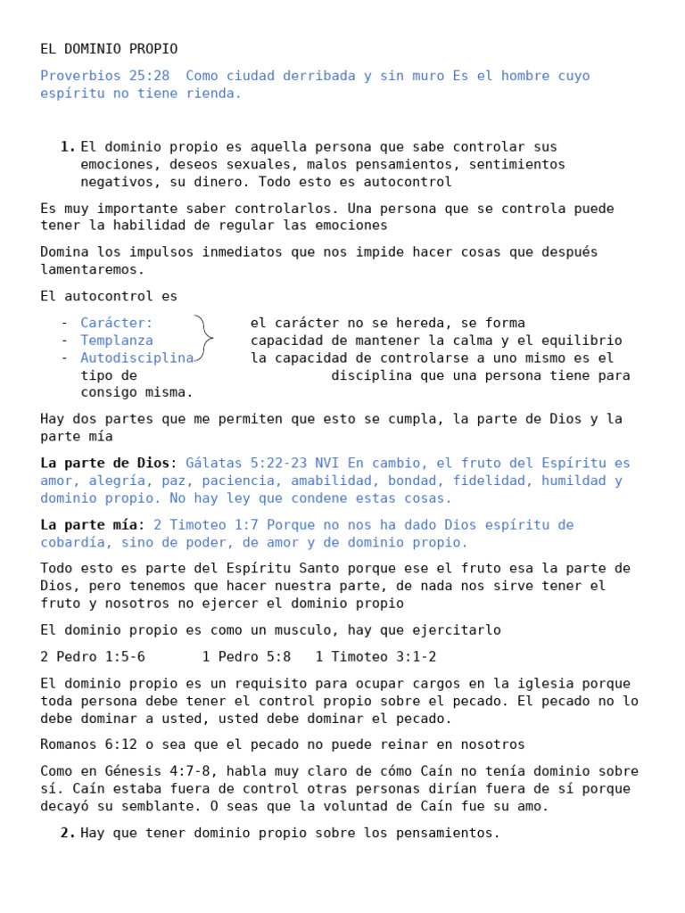 El Dominio Propio | PDF | Fruto Del Espiritu Santo