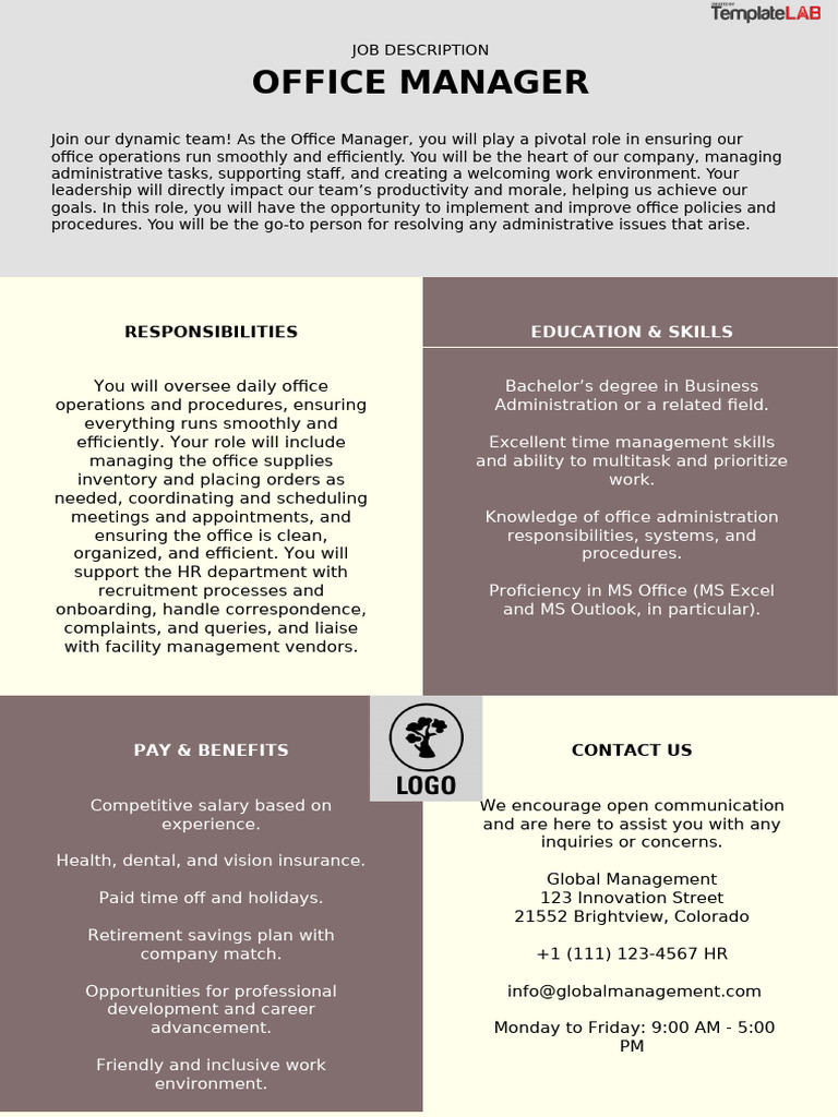 Office-Manager-Job-Description-Template-Template Lab | PDF | Business | Economies