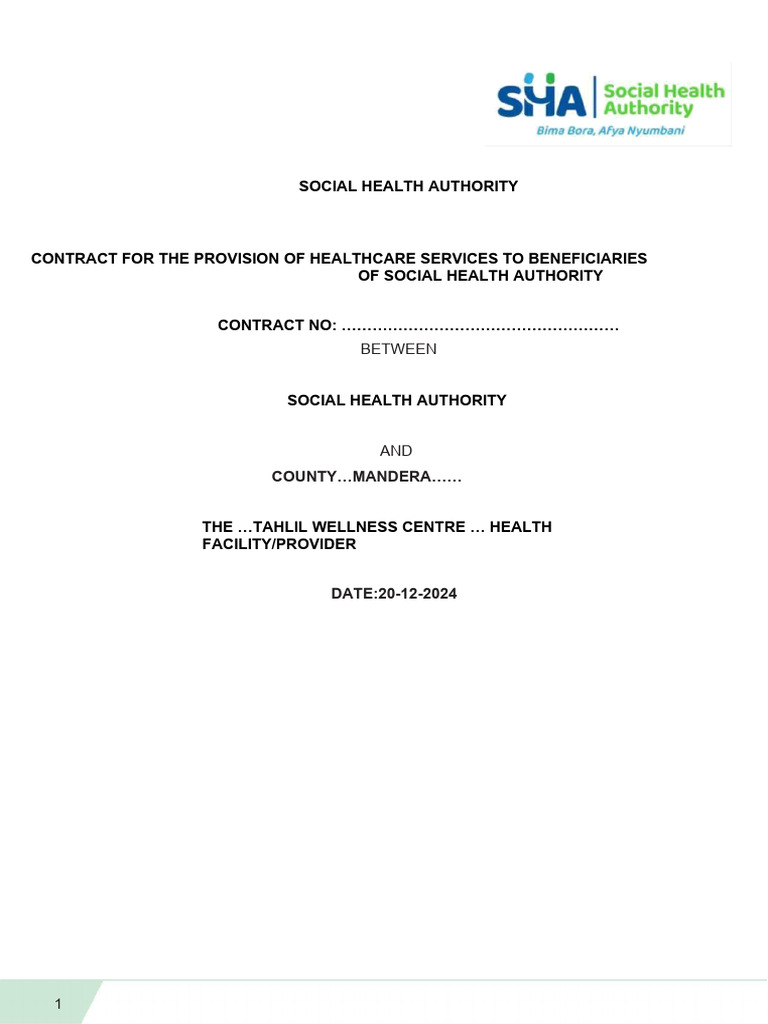 SHA Healthcare Services Contract | PDF | Health Care | Professional ...