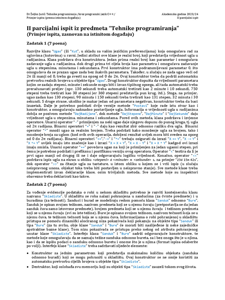 (TP 2023-24) II Parcijalni Ispit - Primjer 2 | PDF