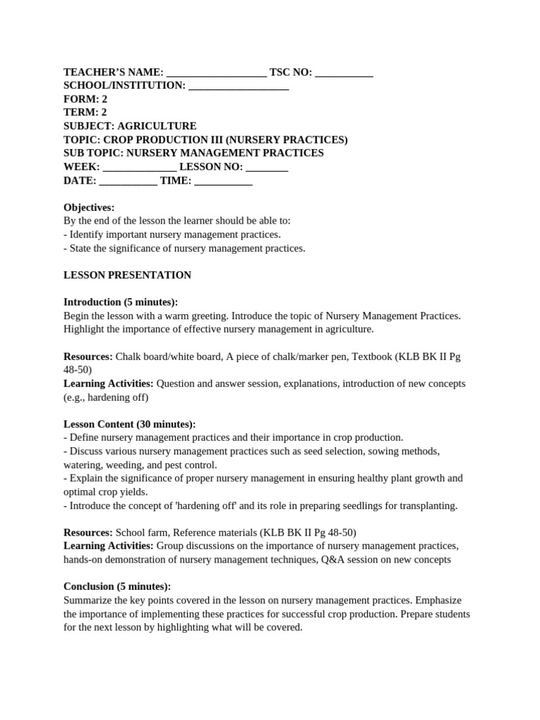 Form 2 Agriculture Lesson Plans Term 2 | PDF | Crop Rotation | Agriculture