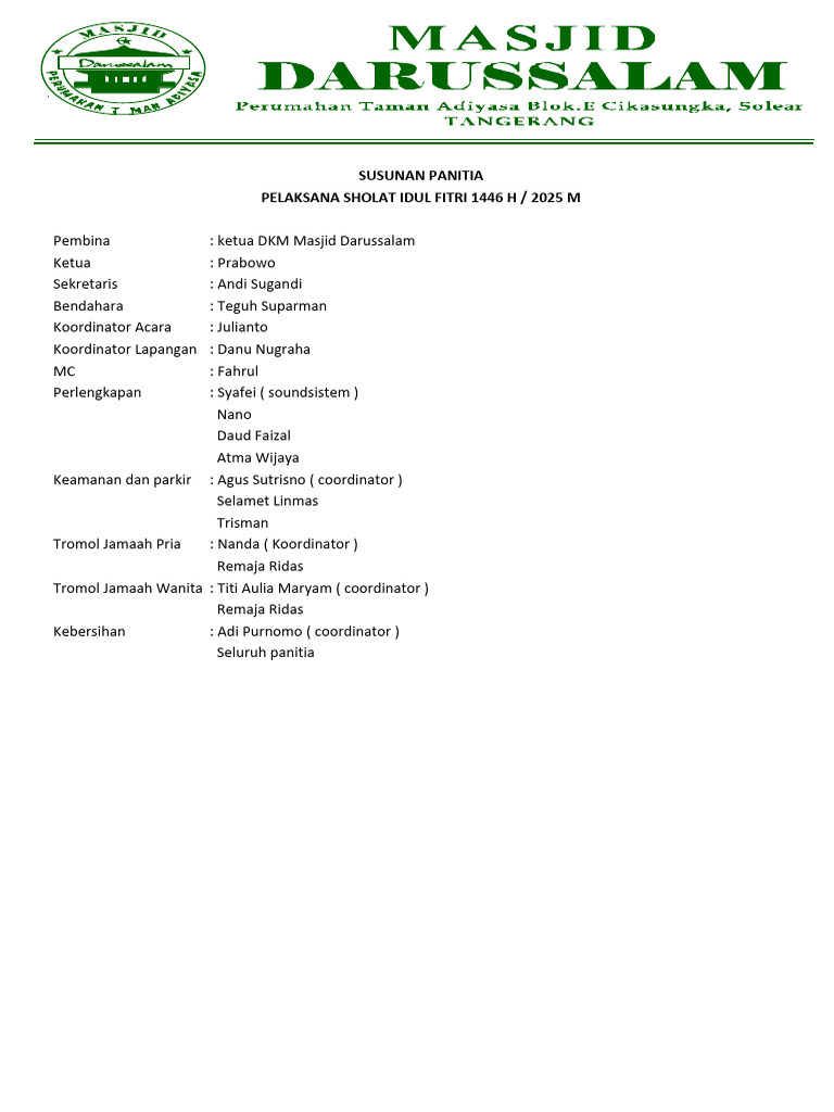 Susuan Panitia dan RAB Ied | PDF