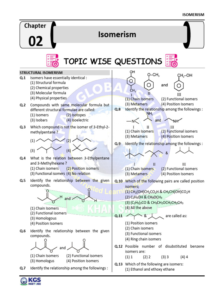 Isomerism (Topic Wise Questions) - 7644822474 | PDF | Conformational ...