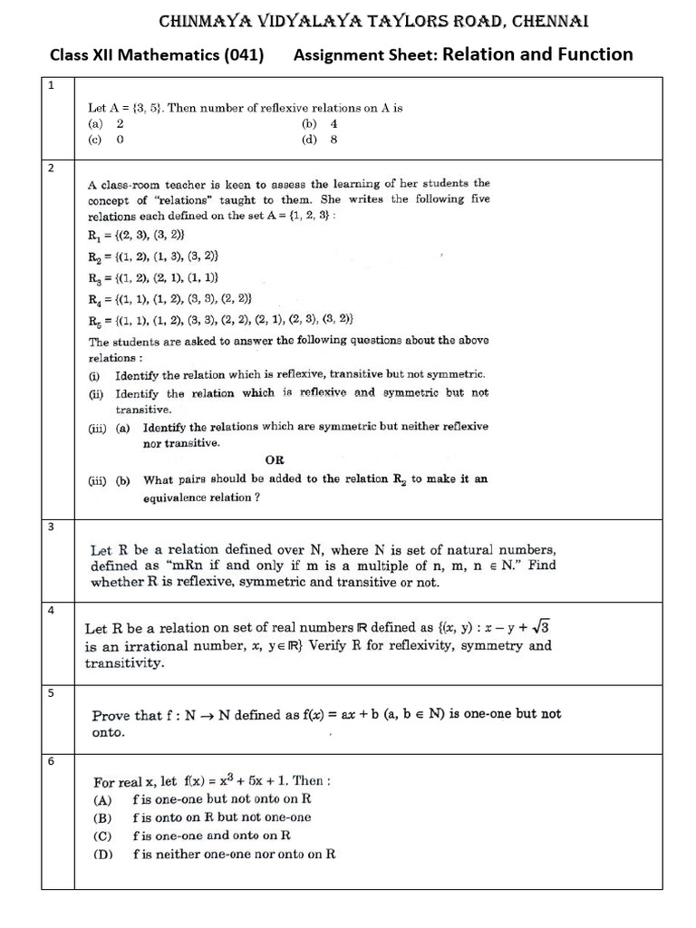 Relation and Function Worksheet | PDF