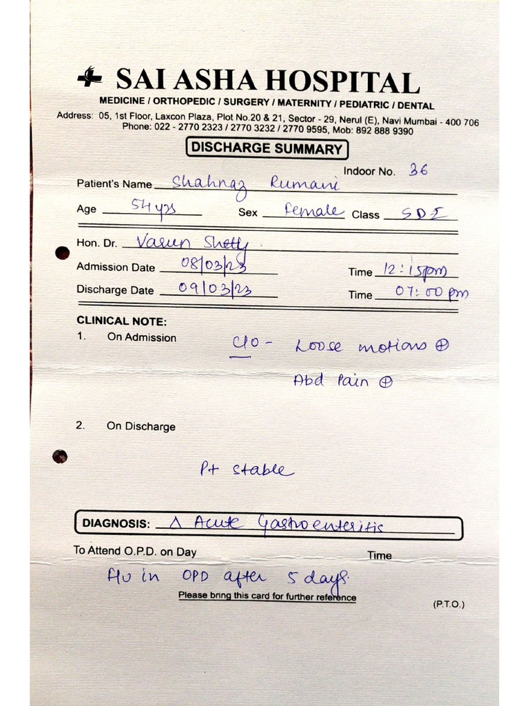 Discharge Card | PDF