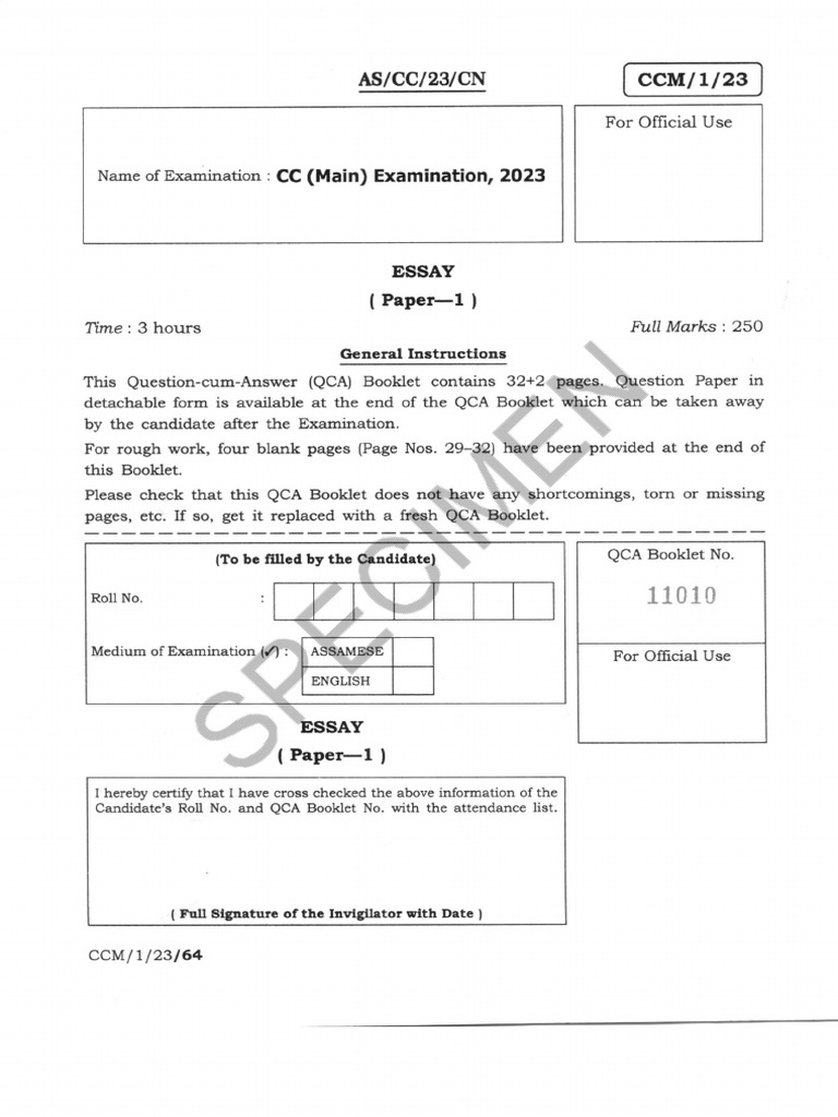 Cce M 2023 Essay Sample | PDF