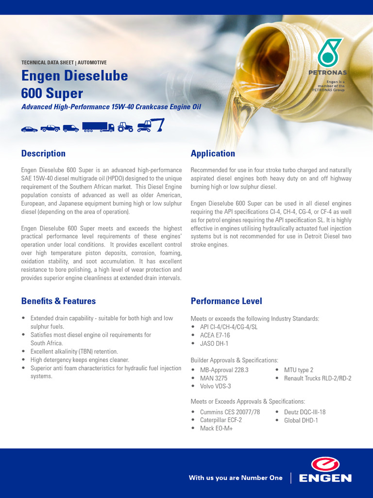 Engen Dieselube 600 Super 15W-40 Oil | PDF | Motor Oil | Diesel Engine