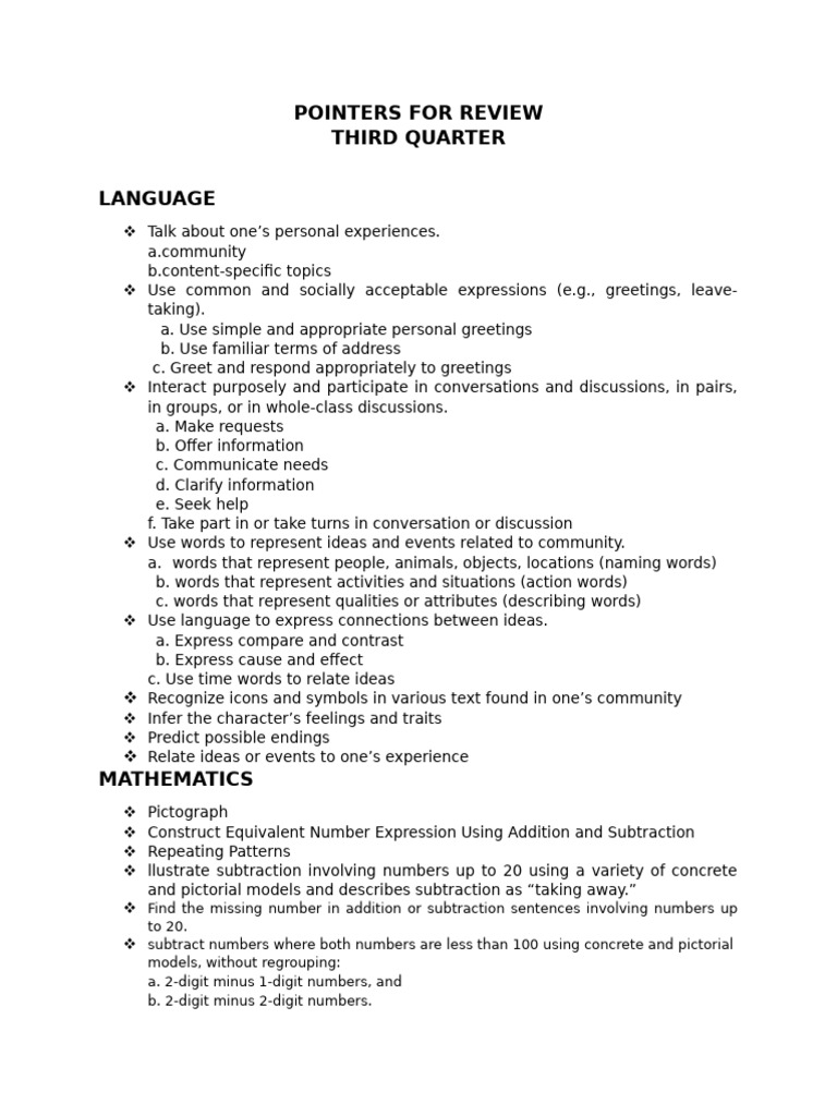 Pointers For Review 3rd Quarter | PDF | Word | Conversation