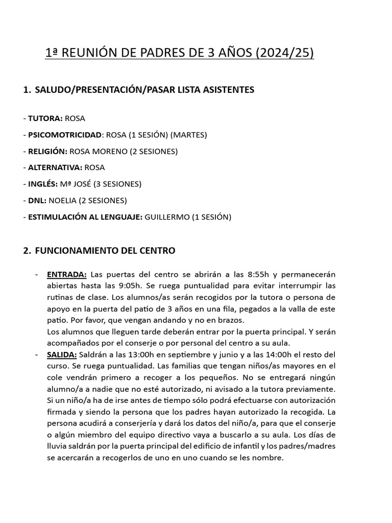Primera Reunion de Padres de 3 Anos | PDF