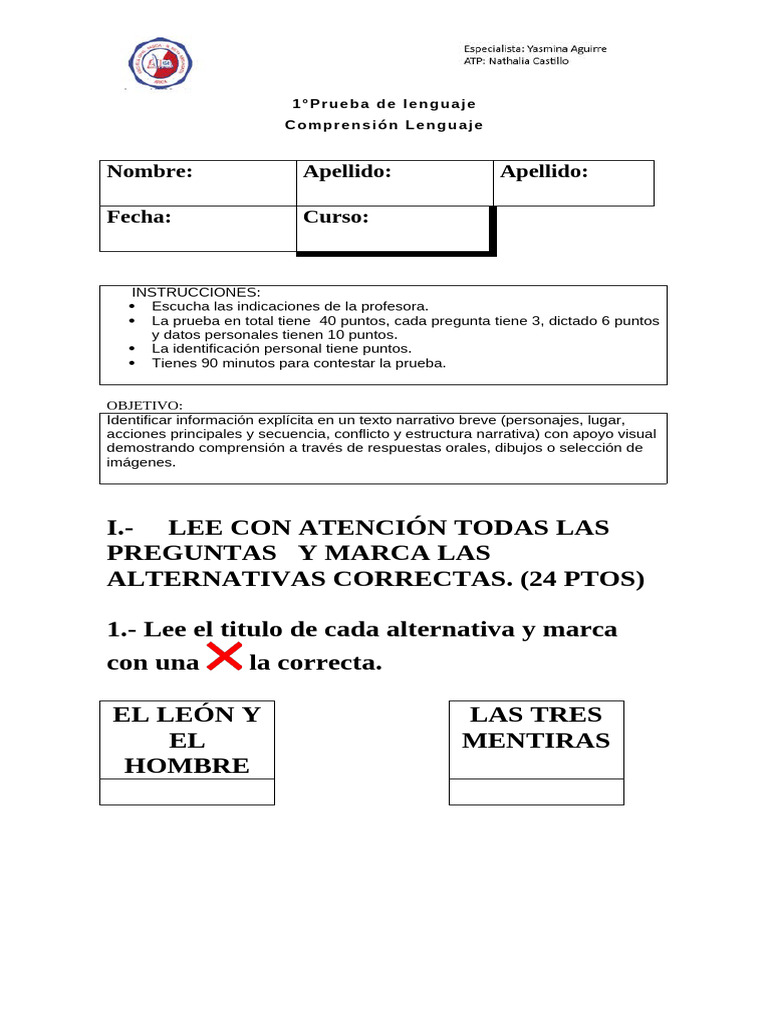 Prueba de Comprensión de Lenguaje | PDF