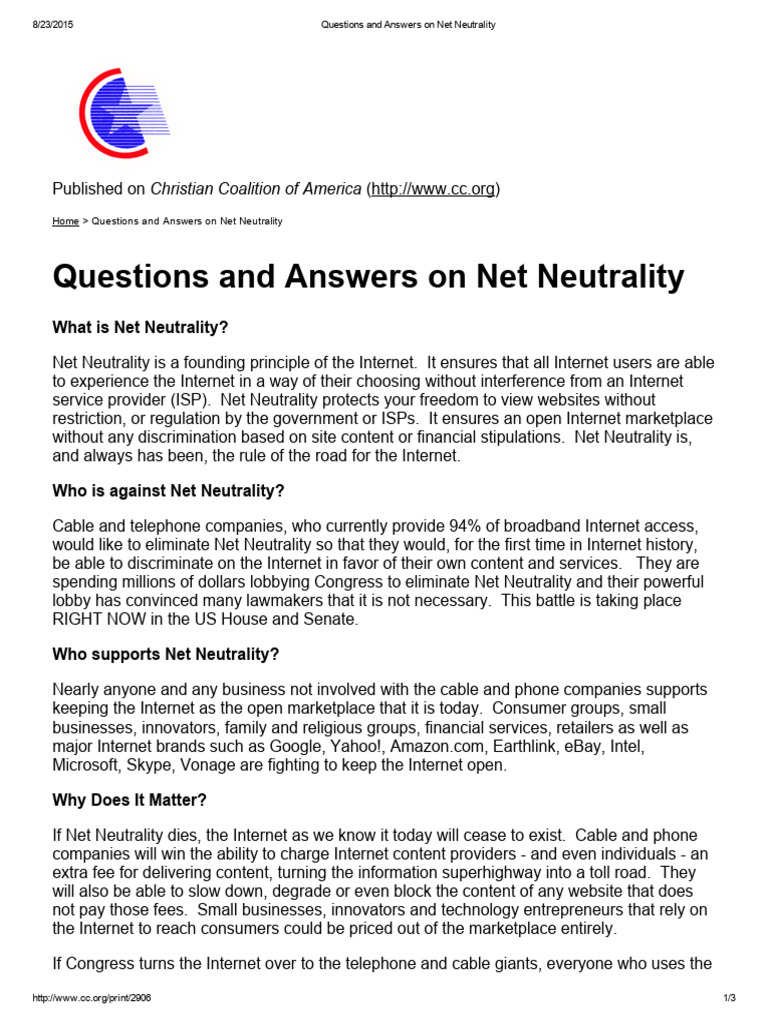 Case-4 Debate for Internet Neutrality | PDF | Net Neutrality ...