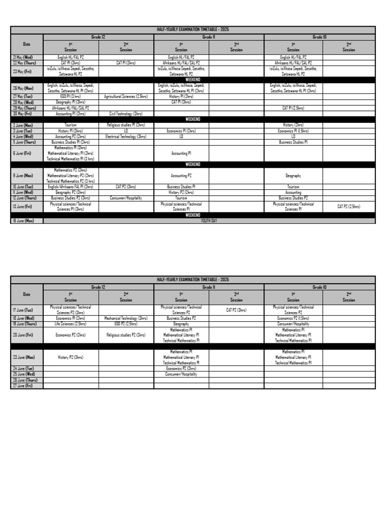 Final June Timetable 2025 | PDF | Science | Languages Of Africa
