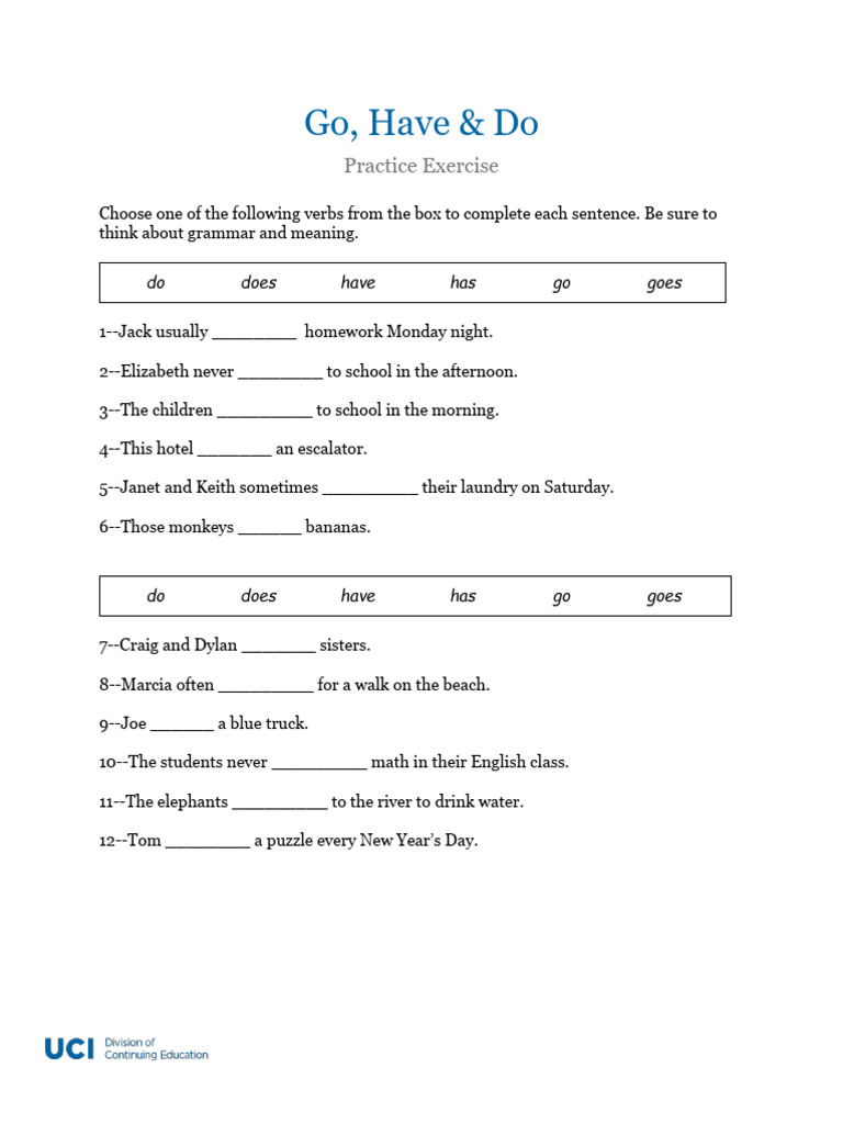 C1M2L1 - Go, Do & Have Practice Exercise | PDF