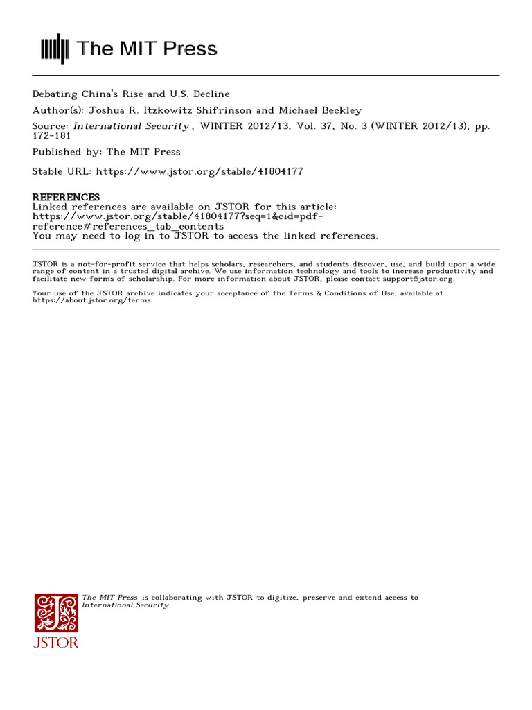Joshua R. Itzkowitz Shifrinson and Michael Beckley - Debating China's ...