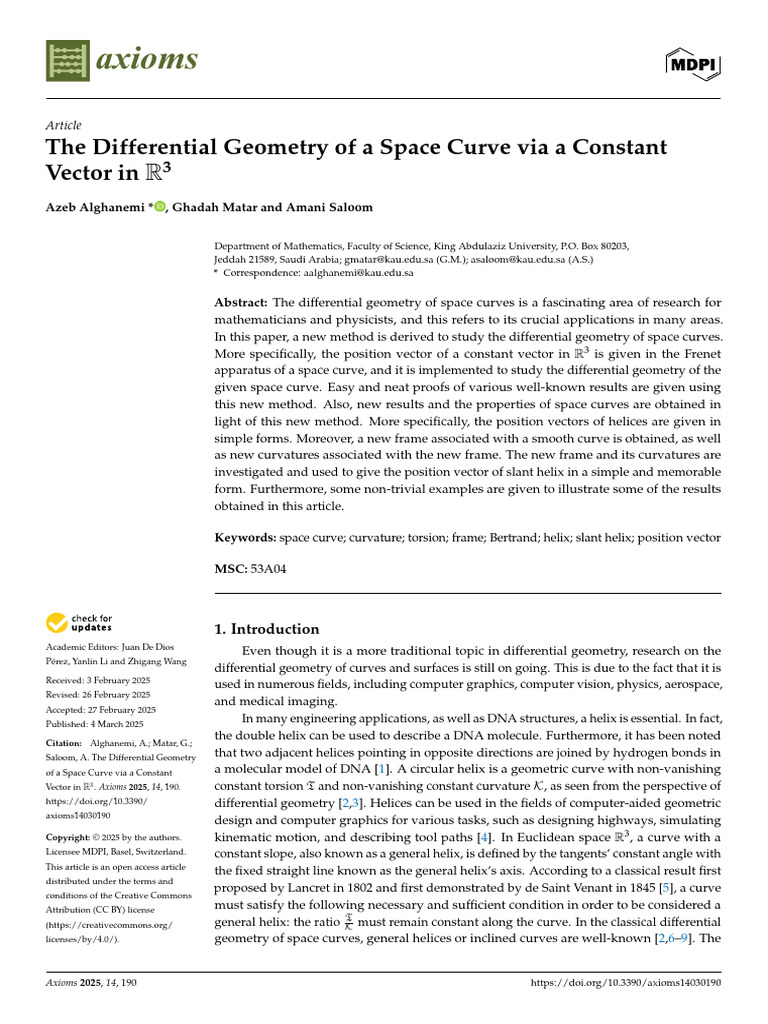 The Differential Geometry of A Space Curve Via A C | PDF | Helix ...