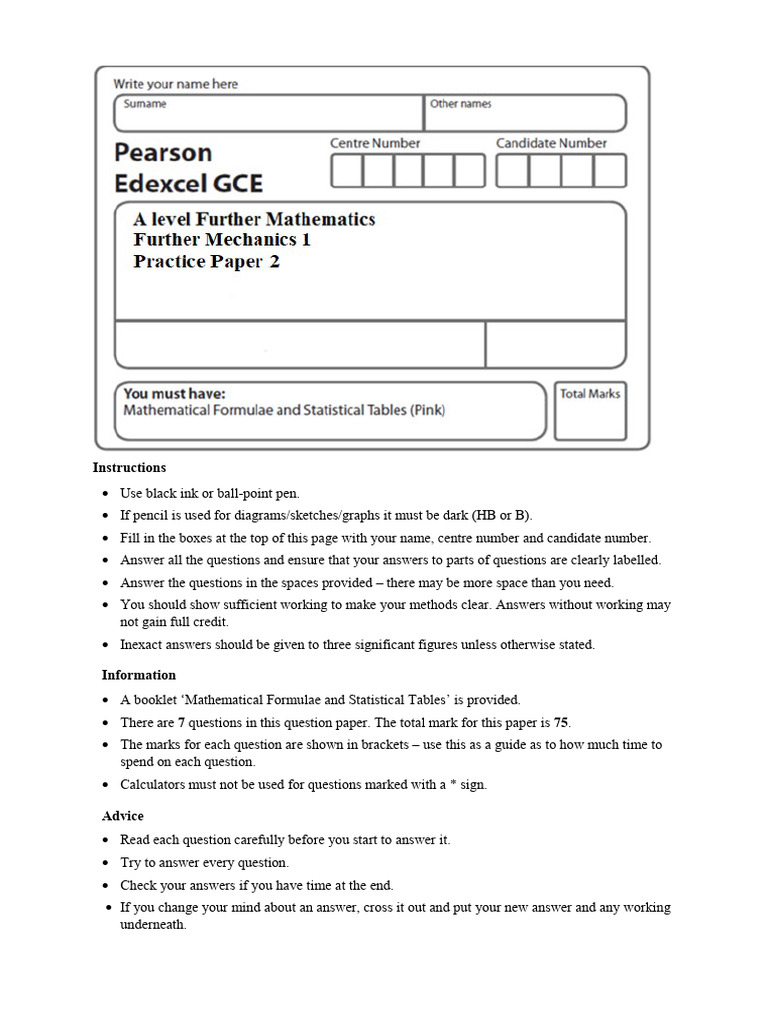FM1 Practice Paper 2 - for teachers | PDF | Collision | Force
