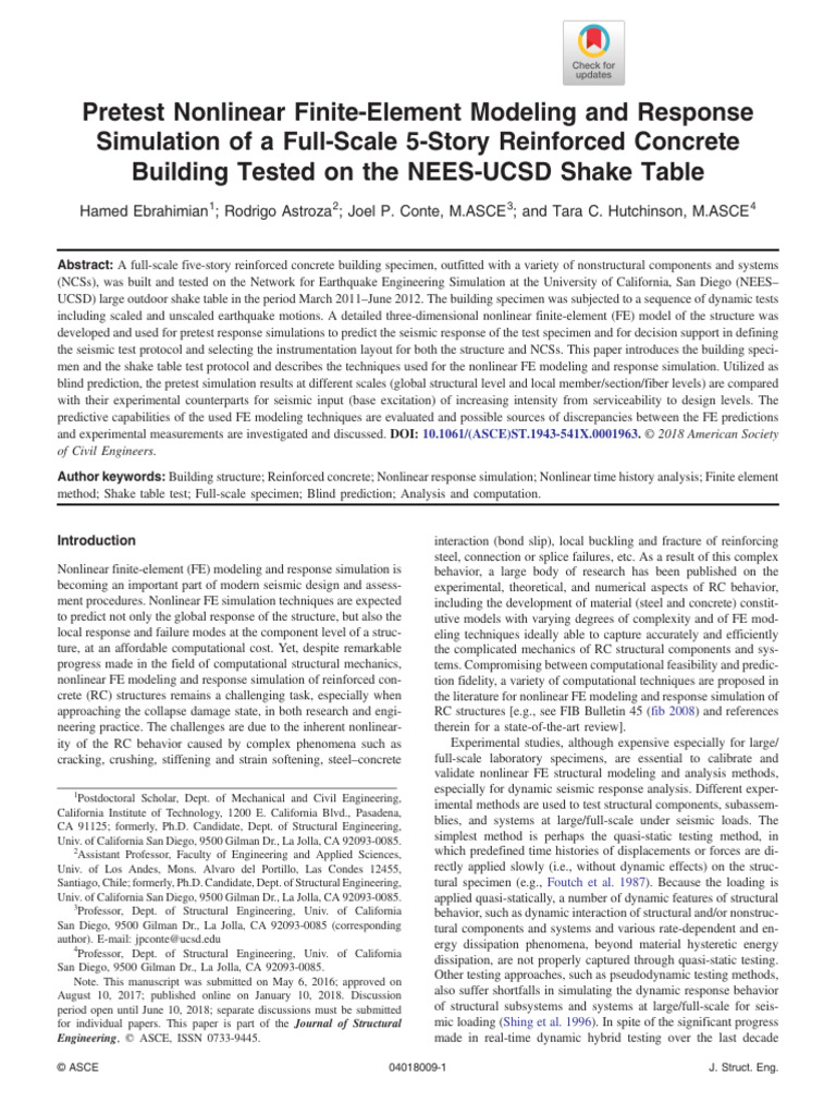 Ebrahimian Et Al Pretest Nonlinear Finite Element Modeling and Response ...