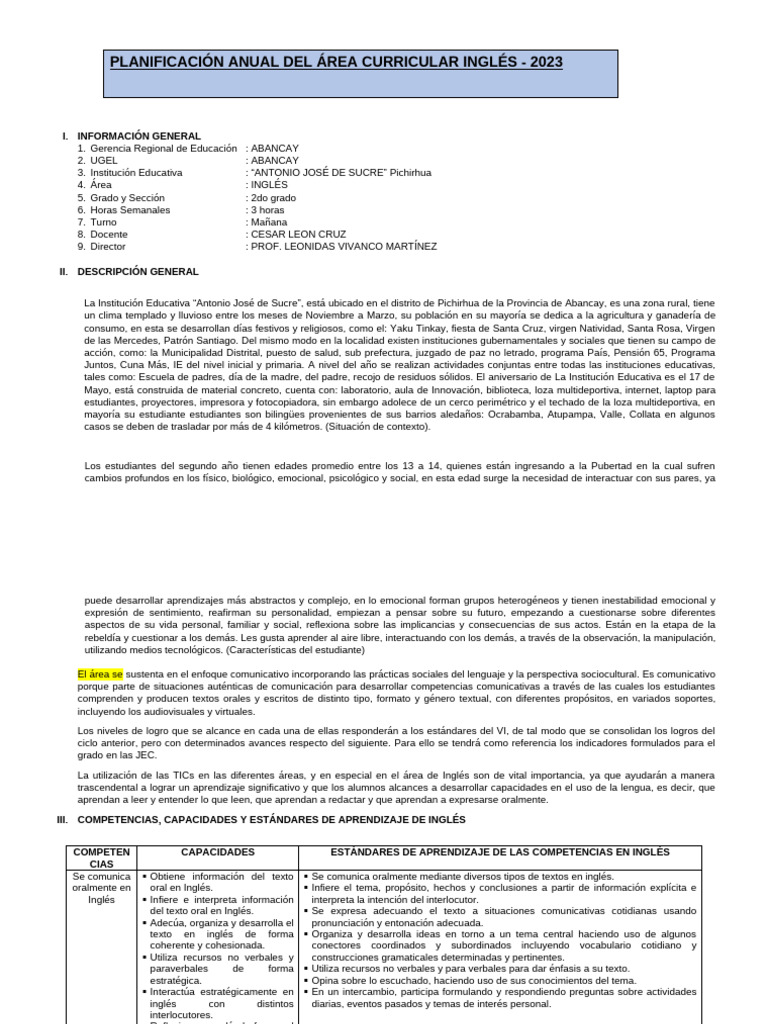 INGLES 3RO Programacion Anual de Ingles OK | PDF | Enseñando | Aprendizaje