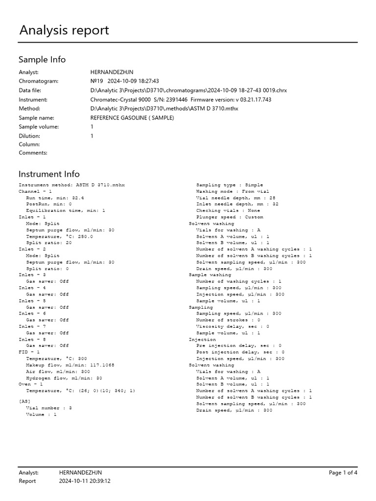 Sample Gasoline 101024 | PDF | Chromatography | Laboratory Techniques