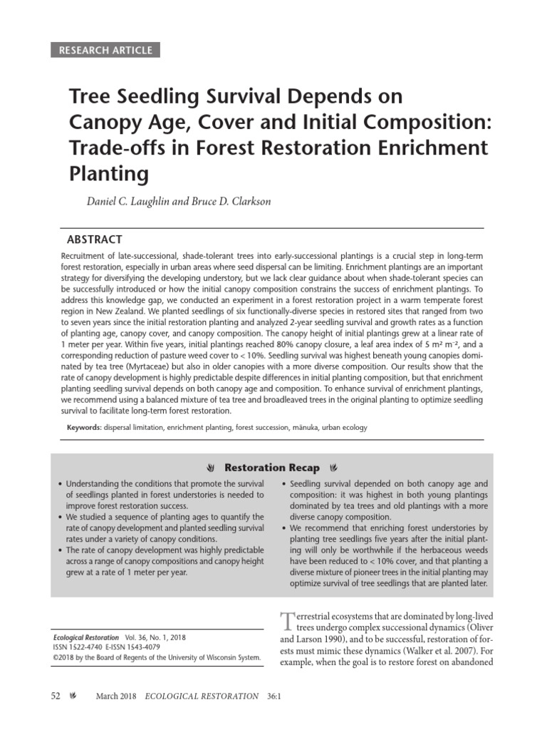 Tree Seedling Survival Depends on canopy age, cover and ...