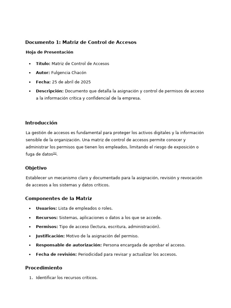 Documento 1_ Matriz de Control de Accesos | PDF