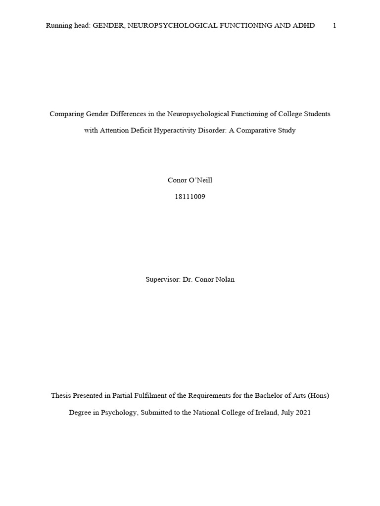 Gender Differences in ADHD Functioning | PDF | Attention Deficit ...