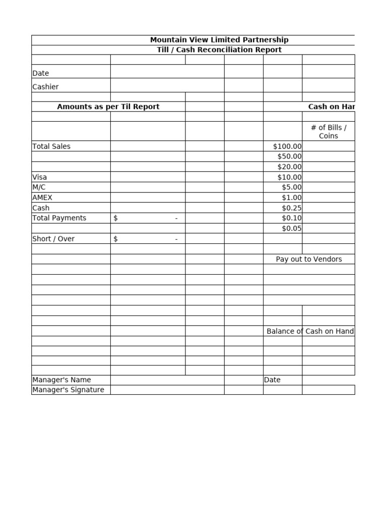 Cash Reconciliation Report Template | PDF