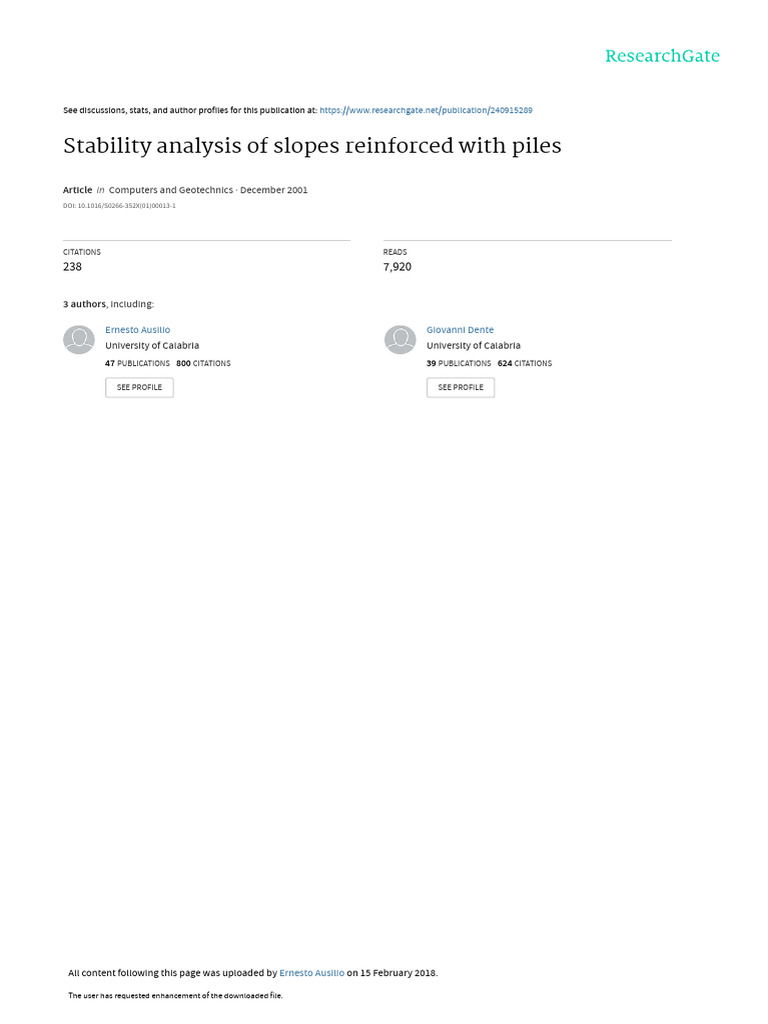 Slope Stability Analysis with Piles | PDF | Civil Engineering | Continuum Mechanics
