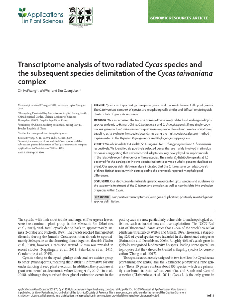 Cycas Transcriptome and Species Delimitation | PDF | Species ...