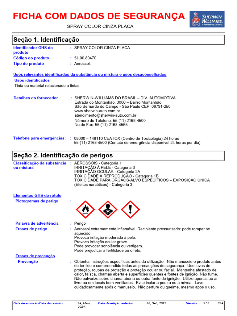 FISPQ - Spray Color Tinta Spray Automotiva - DONE | PDF