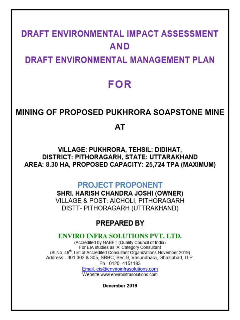 Pukhrora Soapstone Mine EIA Report | PDF | Environmental Impact ...