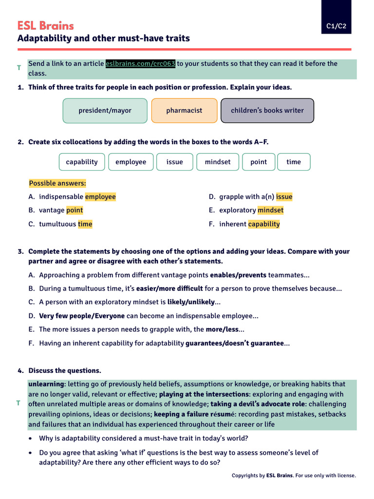 Adaptability and Other Must Have Traits TV 3403 | PDF | Psychological ...