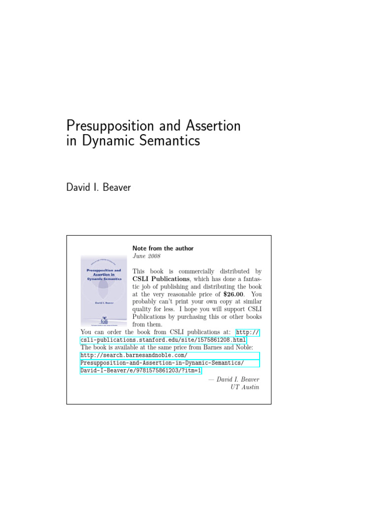 David Beaver - Presupposition in Dynamic Semantics | PDF | Language ...