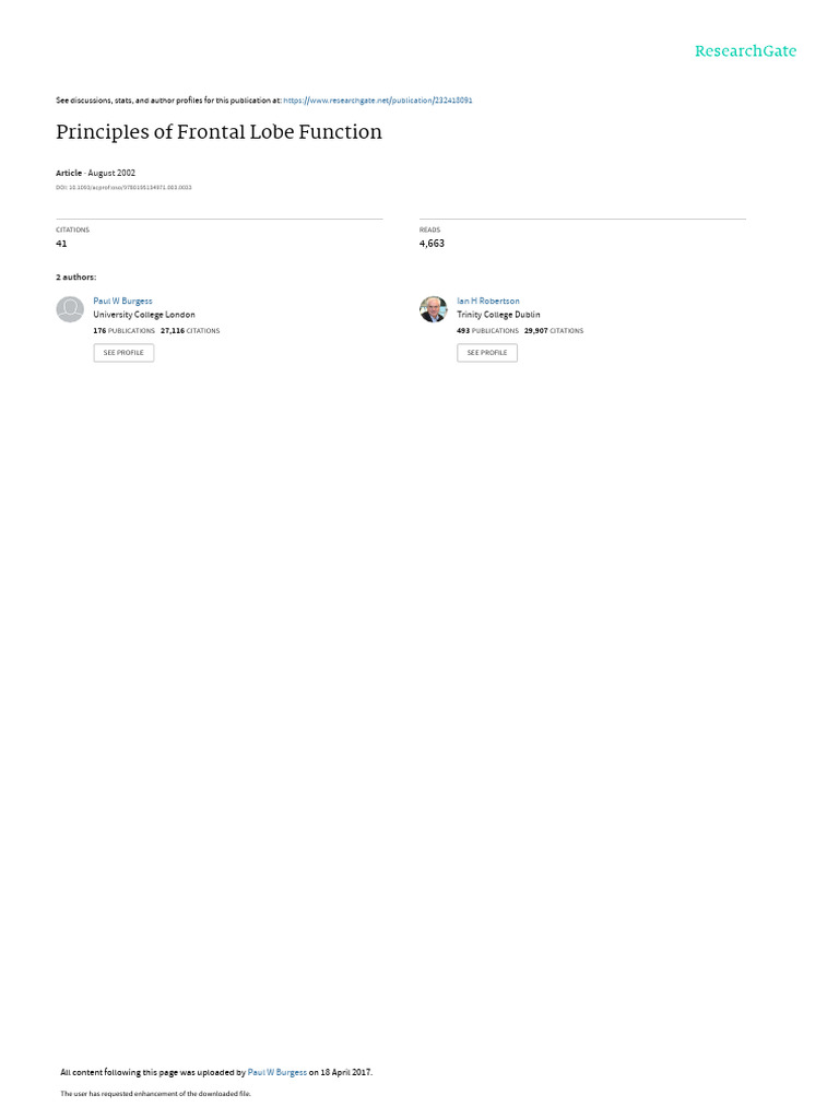 Burgess Wu 2013 Chapter 31 in Principlesof Frontal Lobe Function | PDF ...