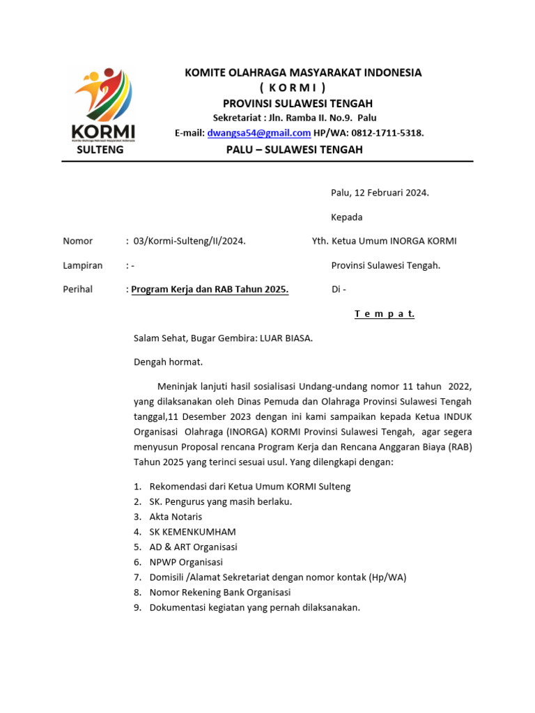Surat Ke INORGA UTK PROPOSAL | PDF