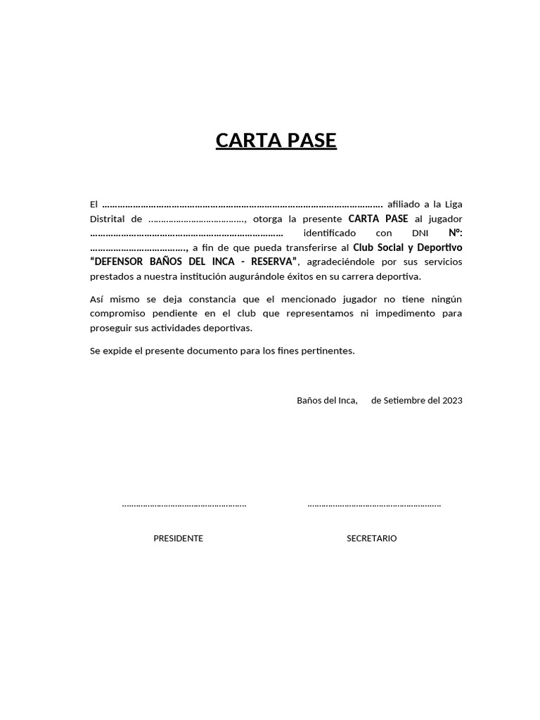 0 Modelo de Carta Pase | PDF