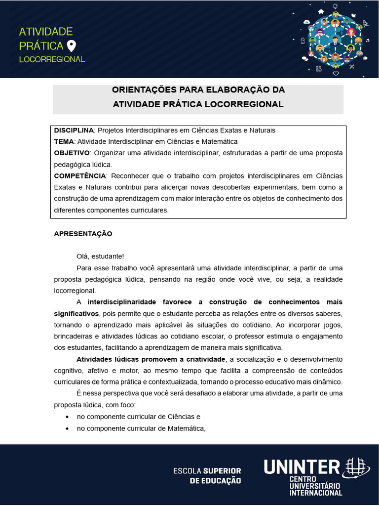 Orientacoes para Elaboracao Da Atividade Pratica Locorregional | PDF | Interdisciplinaridade ...